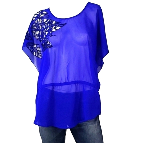 Dizzy | Tops | Dizzy Lizzy Cobalt Blue Floral Cut Out Sheer Short ...